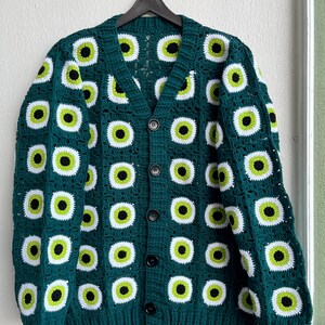 Merladesigns Green Evil Eye Button-up, Crochet Unisex Evil Eye Sweater ...