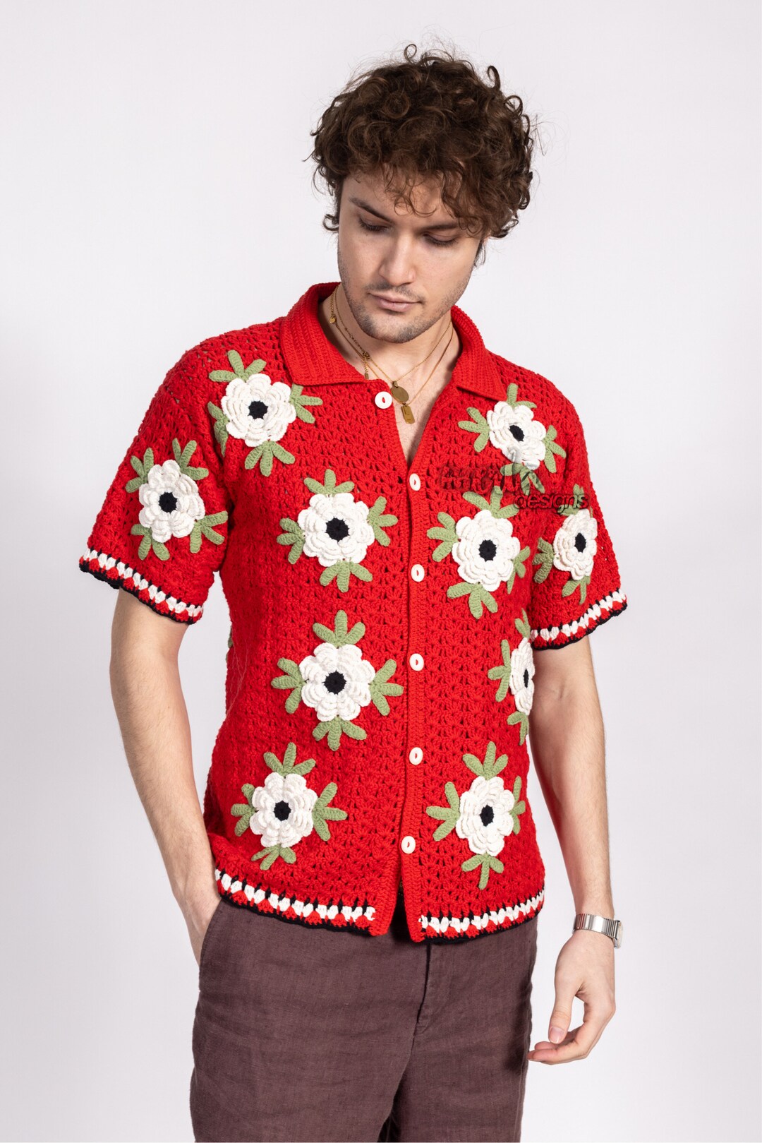Merladesigns Unisex Red Flower Shirt, Summer Men’s Flower Shirt ...