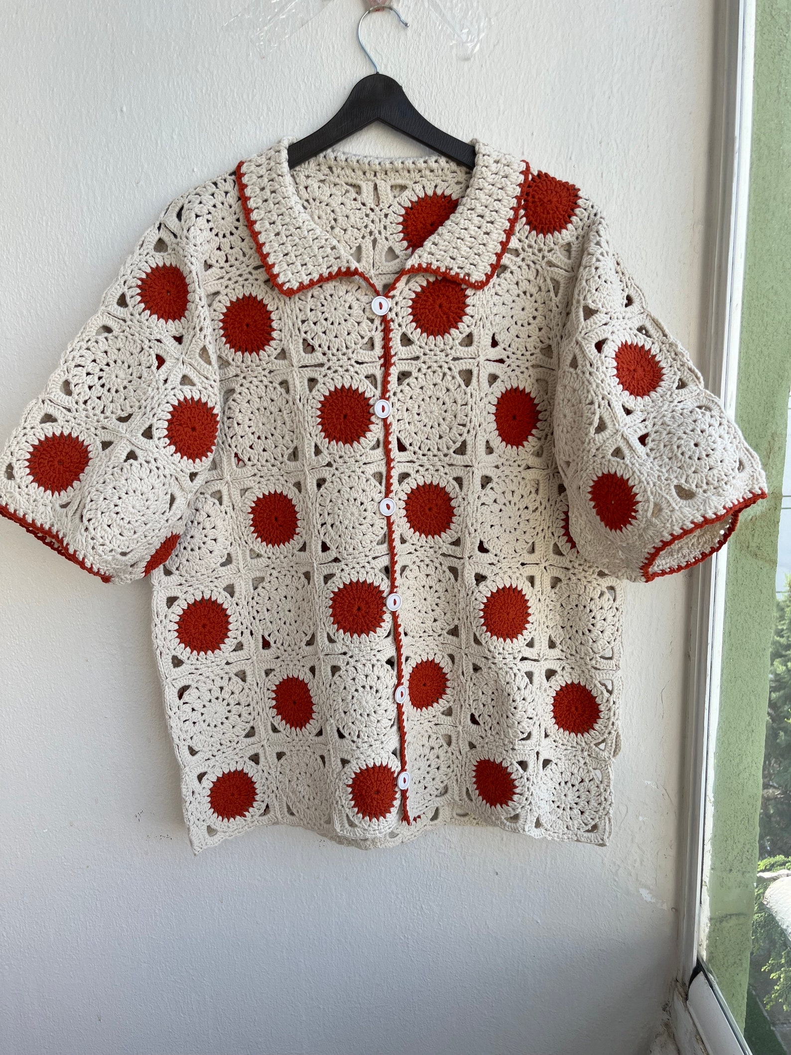 Merladesigns Unisex Red Detail Shirt, Summer Shirt, Crochet Unisex ...