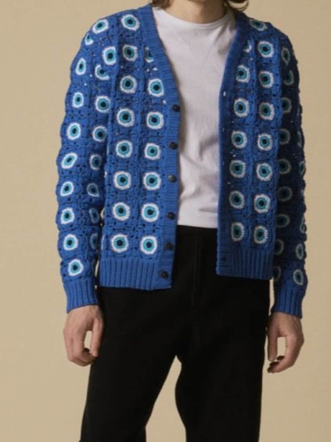 Merladesigns Blue Evil Eye Button-up, Crochet Unisex Evil Eye Sweater ...