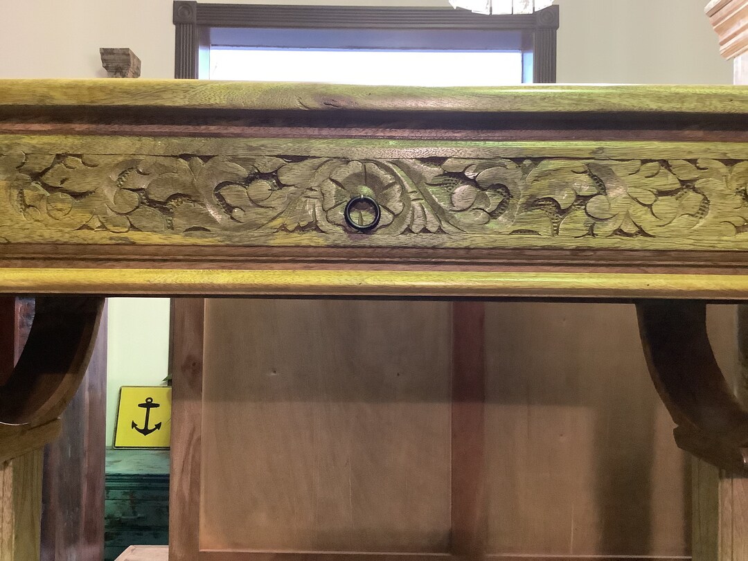 Solid Wood Entry Table With Hand Carved Accents - Etsy