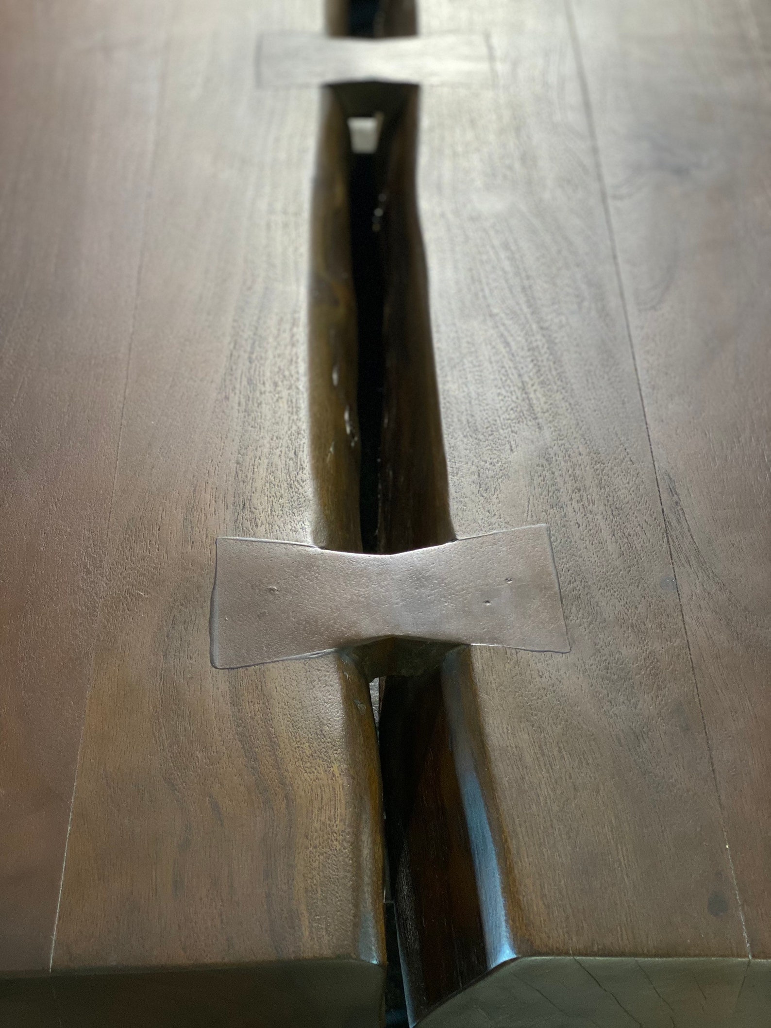 Bow Tie Acacia Live Edge Table – Iron Base – Custom Industrial Dining ...