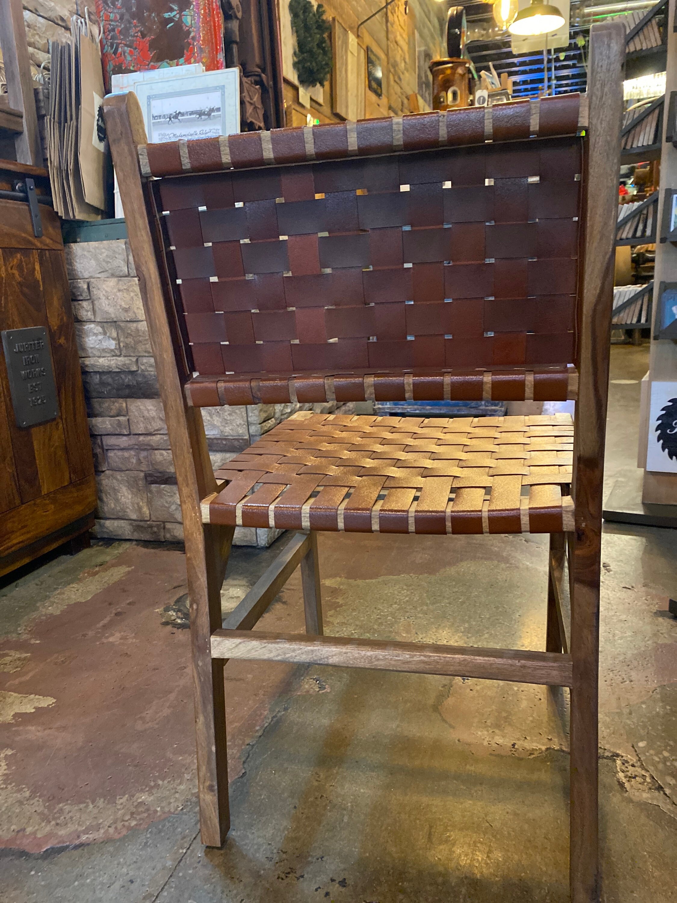 Leather Woven Chair – Rustic Handmade Accent Chair – Mid-century Modern ...