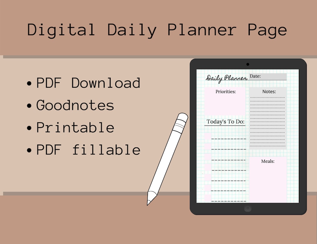 Digital Daily Planner Page / Daily Page Template/ Goodnotes / PDF ...