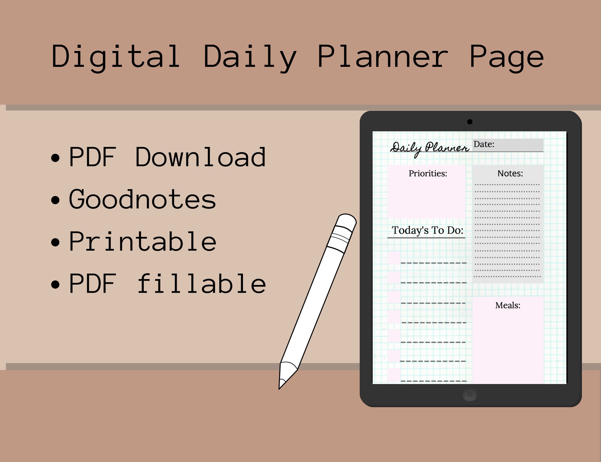 Digital Daily Planner Page / Daily Page Template/ Goodnotes / PDF ...