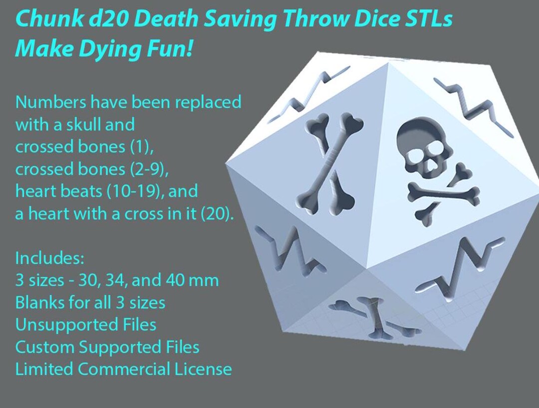 Chunk D20 STL Files Death Saving Throw D20 Dice Masters With and ...