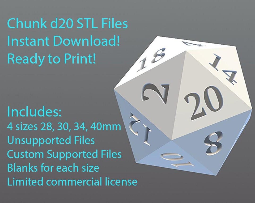 Chunk D20 STL Files for Dice Masters With Custom Supports, Unsupported ...