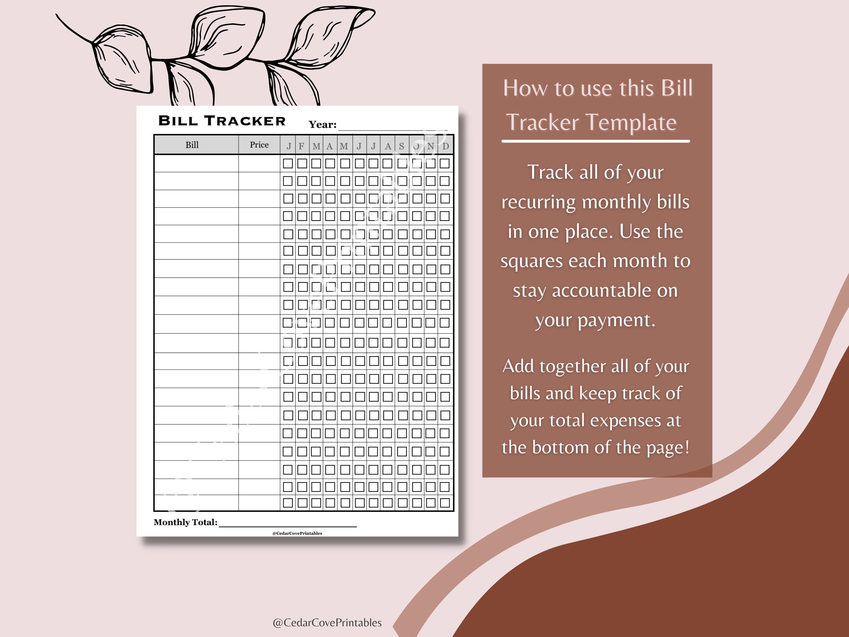 Bill Tracker Template, Financial Budget Tracker Printable Insert ...