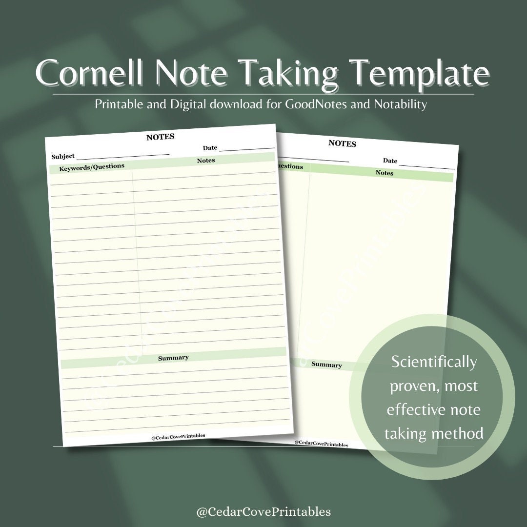 Cornell Note Taking Method Template Printable Instant - Etsy