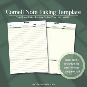 Cornell Note Taking Method Template, Printable, Instant Digital ...