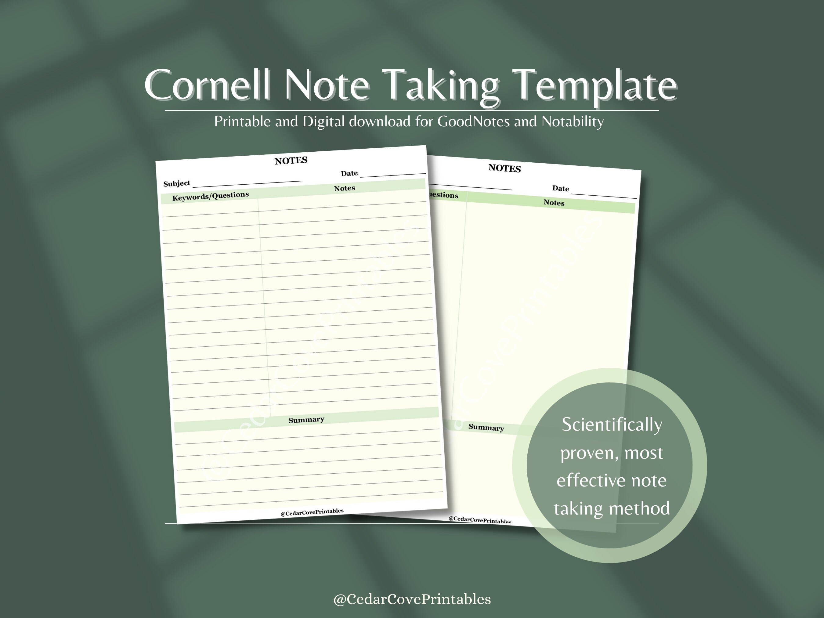 Cornell Note Taking Method Template, Printable, Instant Digital ...