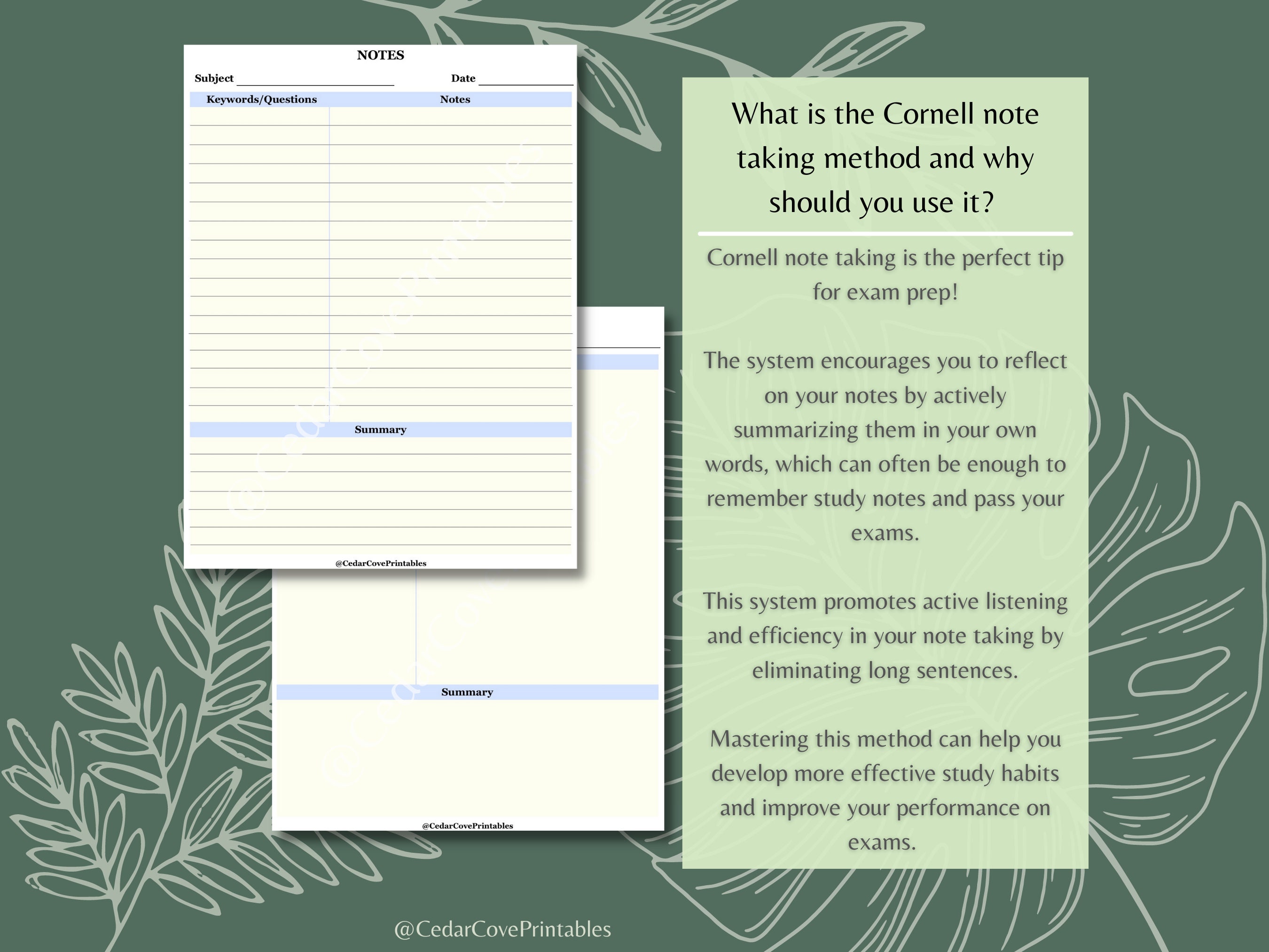 Cornell Note Taking Method Template, Printable, Instant Digital ...