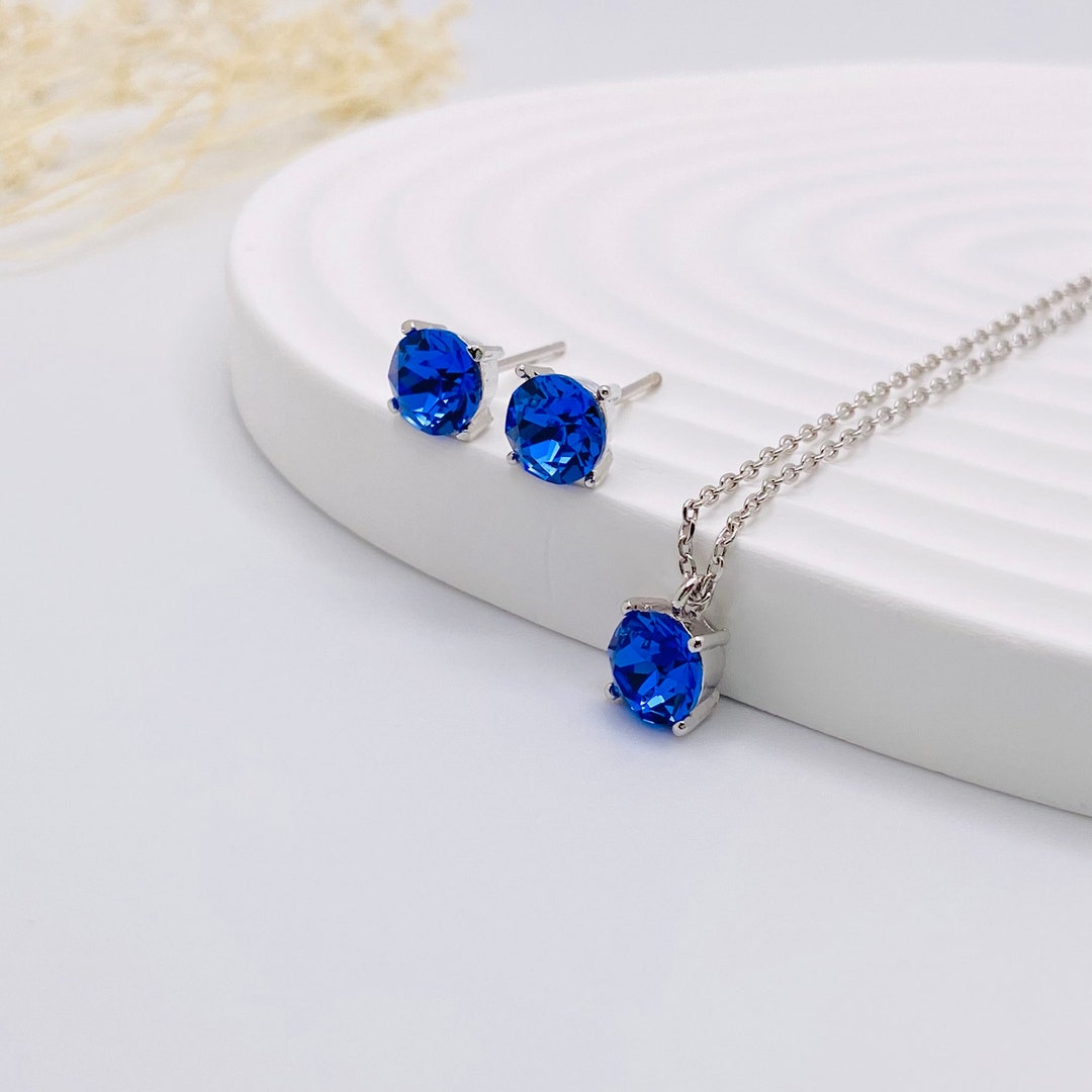 Swarovski Blue Jewelry Sets-blue Crystal Necklace&earrings Set-stud ...