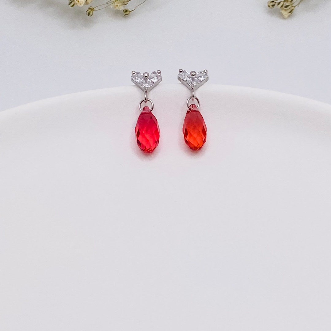 Swarovski Red Crystal Drop Earrings-ruby Swarovski Earrings-red Crystal ...