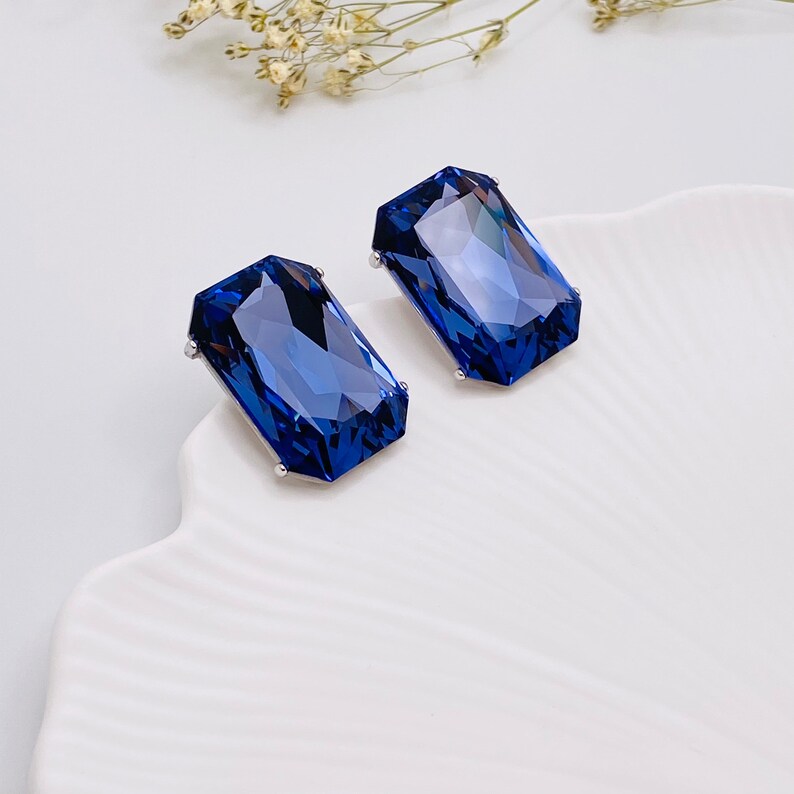 Swarovski Navy Blue Stud Earrings-large Chunky Blue Crystal Earrings ...