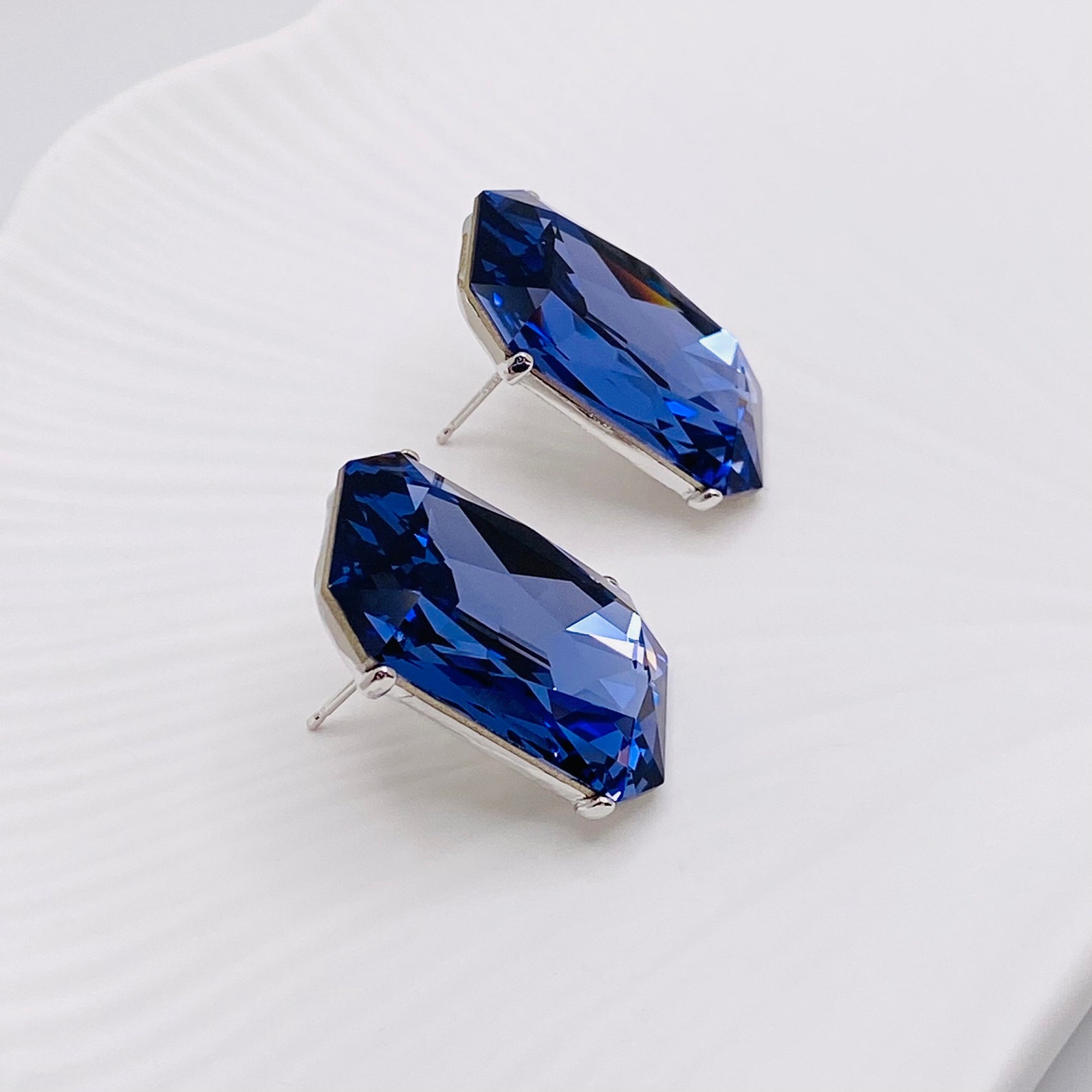 Swarovski Navy Blue Stud Earrings-large Chunky Blue Crystal Earrings ...