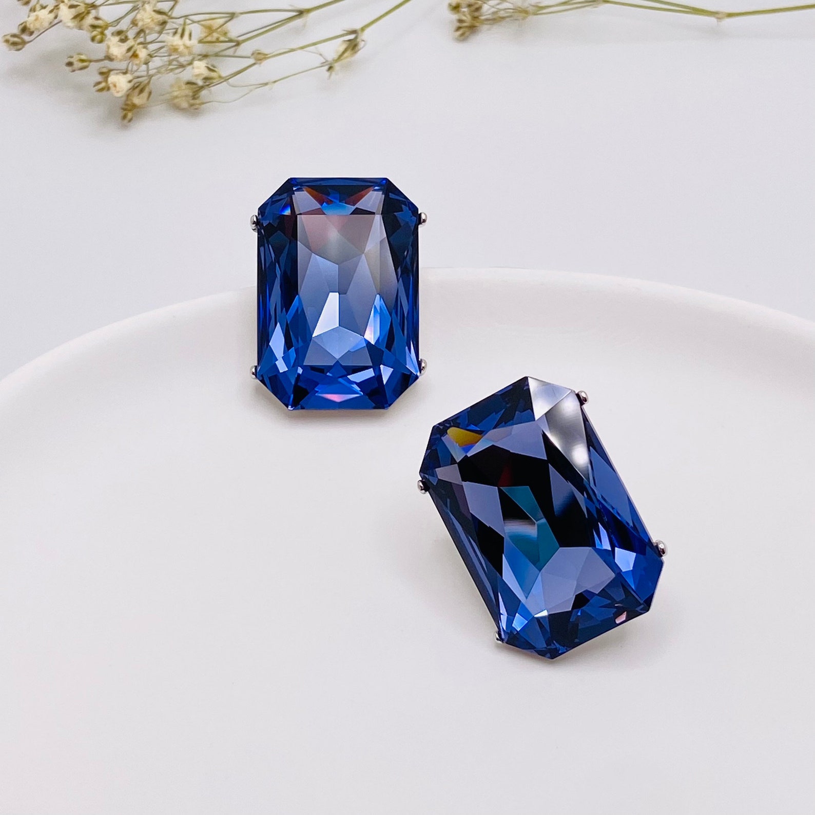 Swarovski Navy Blue Stud Earrings-large Chunky Blue Crystal Earrings ...