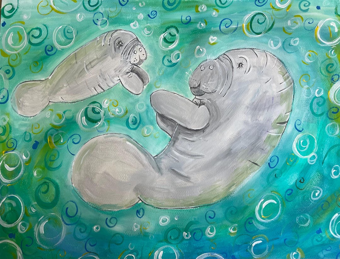Manatees Dancing in Color Original 18 X 24” Acrylic Painting - Etsy
