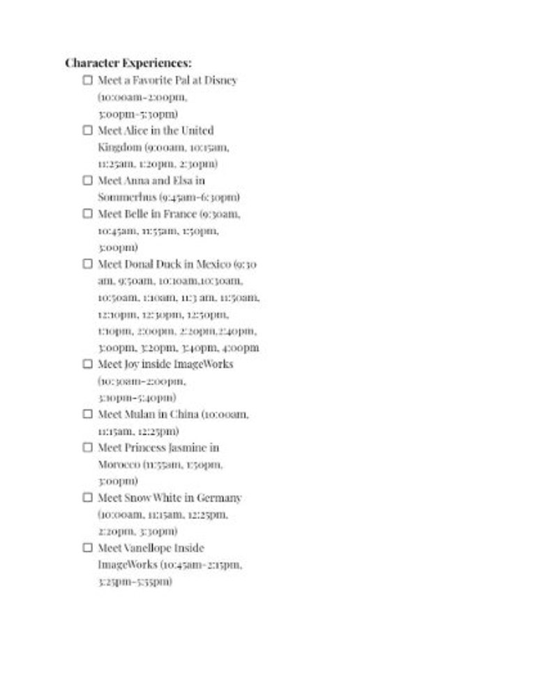 2023 Categorized Checklist: Epcot, Magickingdom, Animalkingdom ...