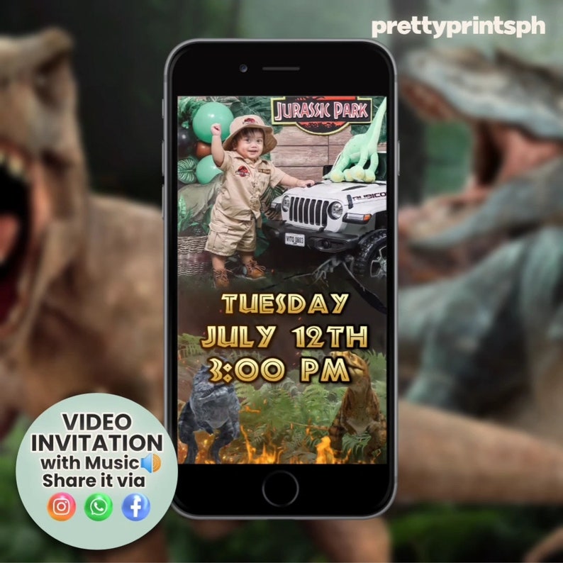 Jurassic World Video Invitation, Jurassic World Birthday Invitation ...