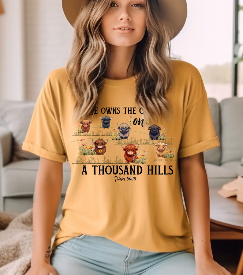 Comfort Colors He Owns the Cattle, Cow Psalm 50 T-shirt, Christian ...