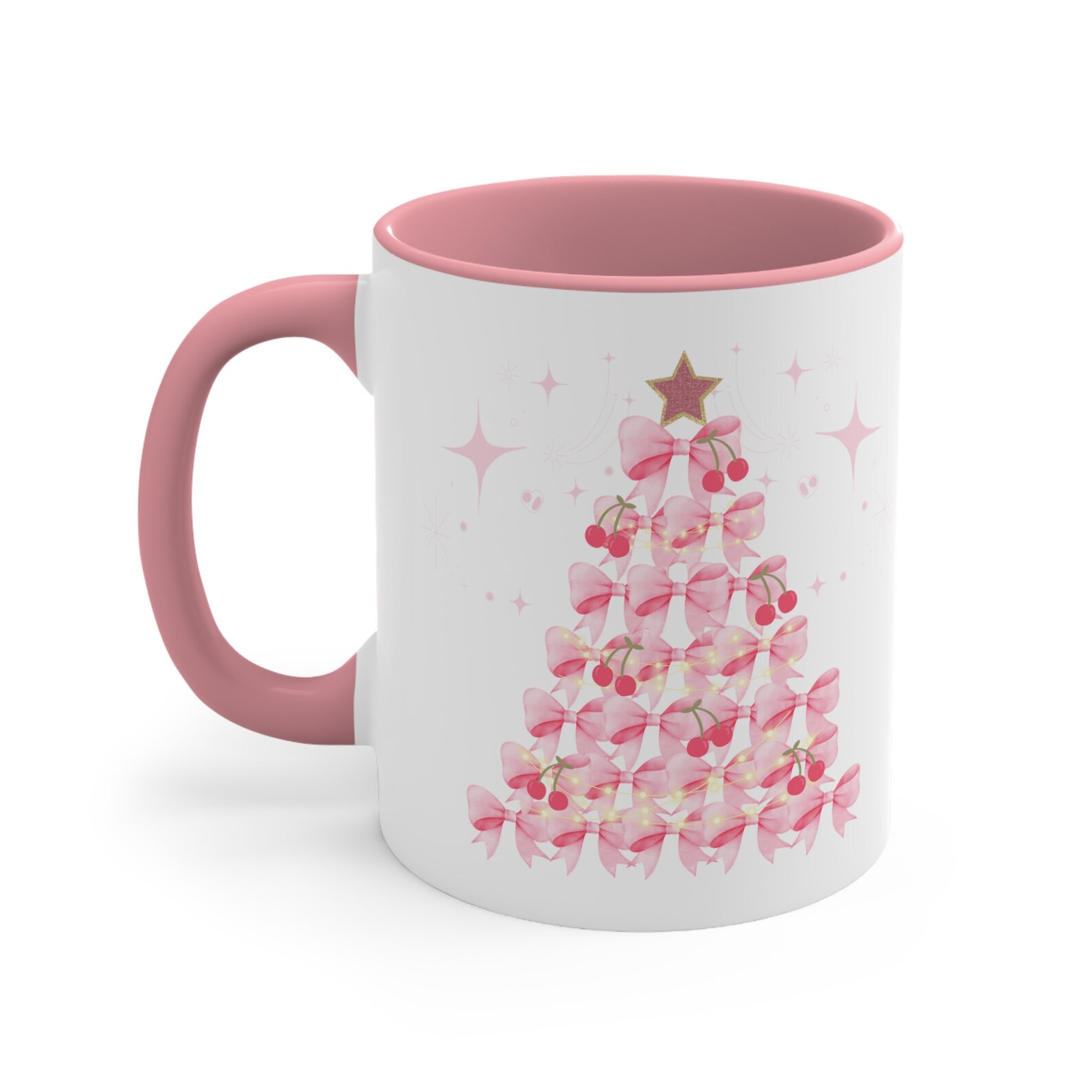 Coquette Christmas Tree Mug, Girly Mug, Pink Bows Mug, Cherries Mug ...