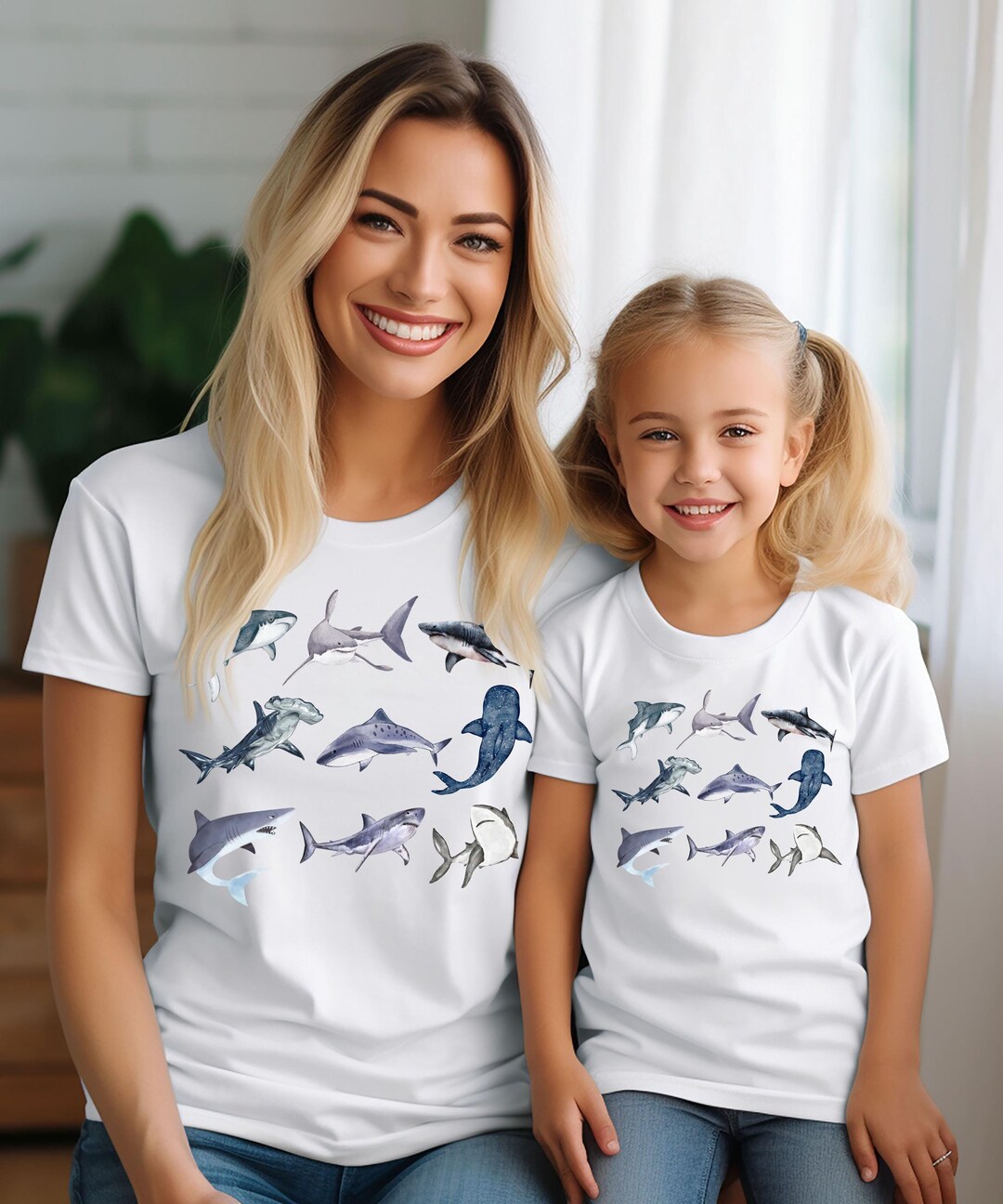 Shark Family Matching Set, Cute Shark Birthday Party T, Watercolor ...