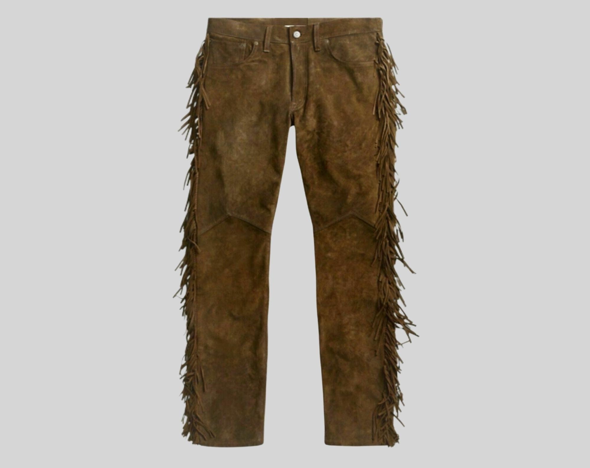 New Men Suede Western Style Cowboy Leather Pant With Fringe - Etsy