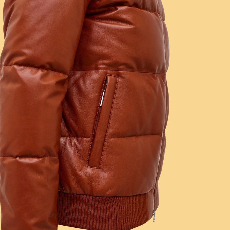 Puffy Rib Knit Wind Breaker, Puffer Leather Jacket for Men, Winter ...