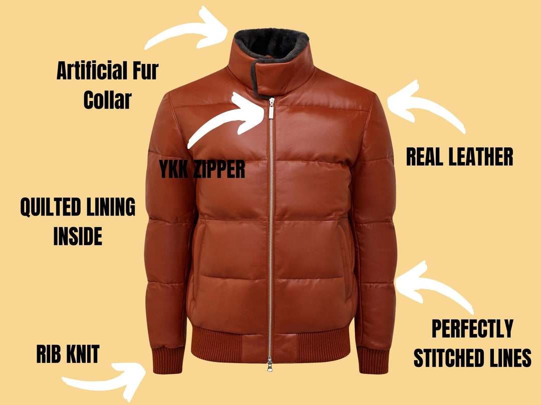 Puffy Rib Knit Wind Breaker, Puffer Leather Jacket for Men, Winter ...