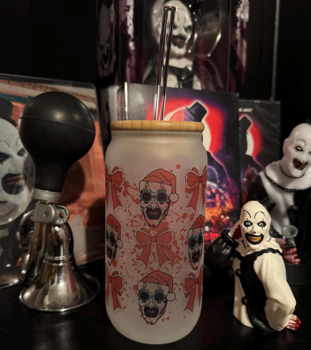 Art the Clown Terrifier 20 Oz Frosted Glass Tumbler Santa Christmas ...