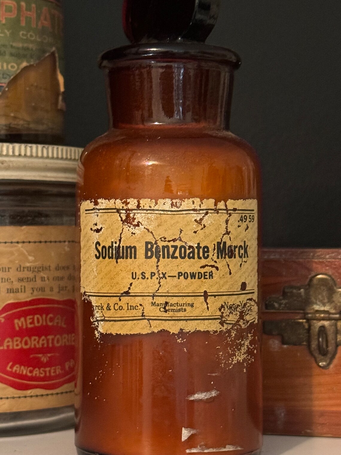 Antique Apothecary Jar C1900 Merck Medicine Sodium Benzoate With ...