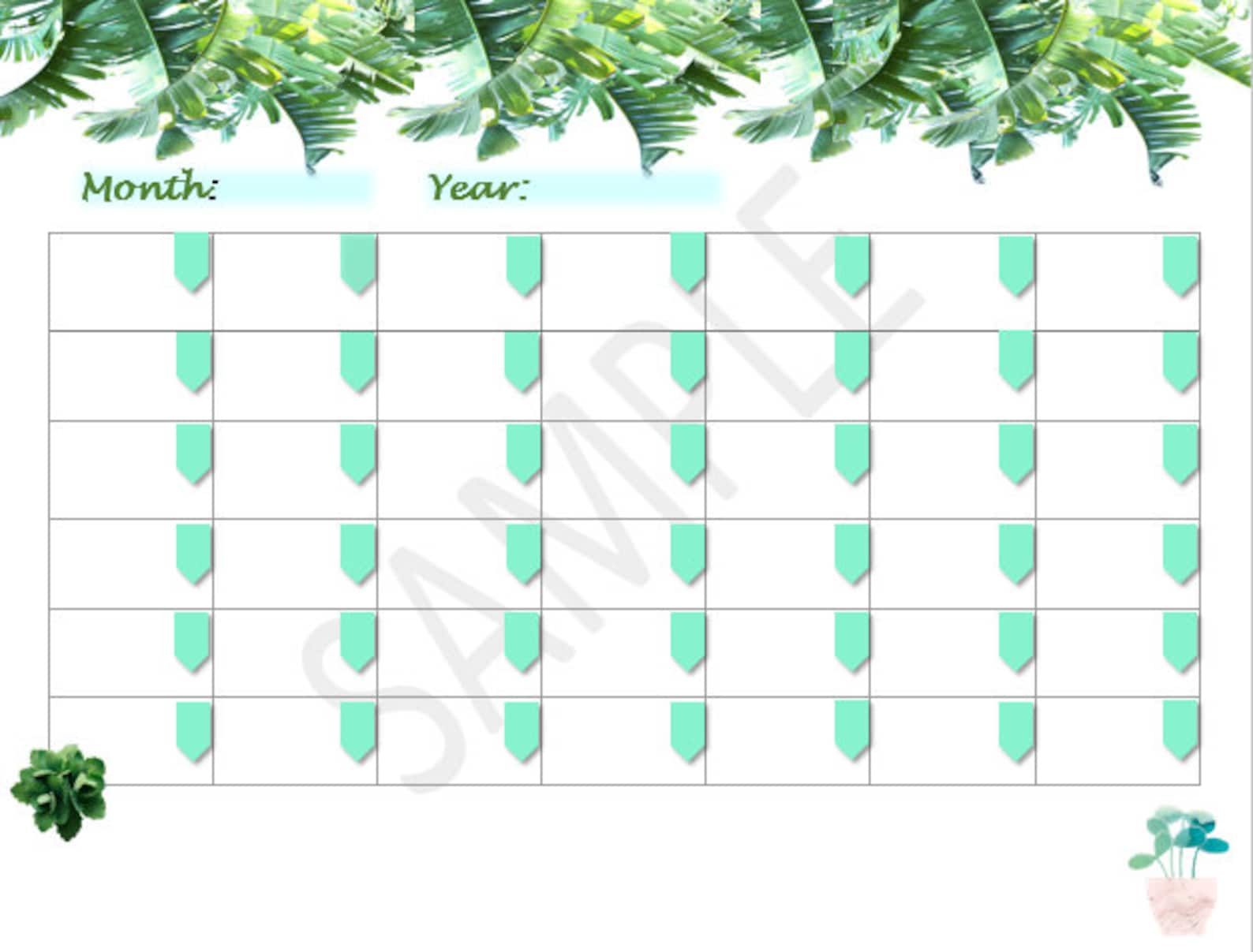 Greenery Unmarked Monthly Calendar - Etsy