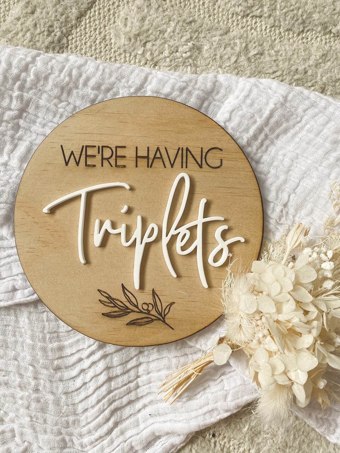 Triplets Pregnancy Wood Announcement Plaque - Etsy