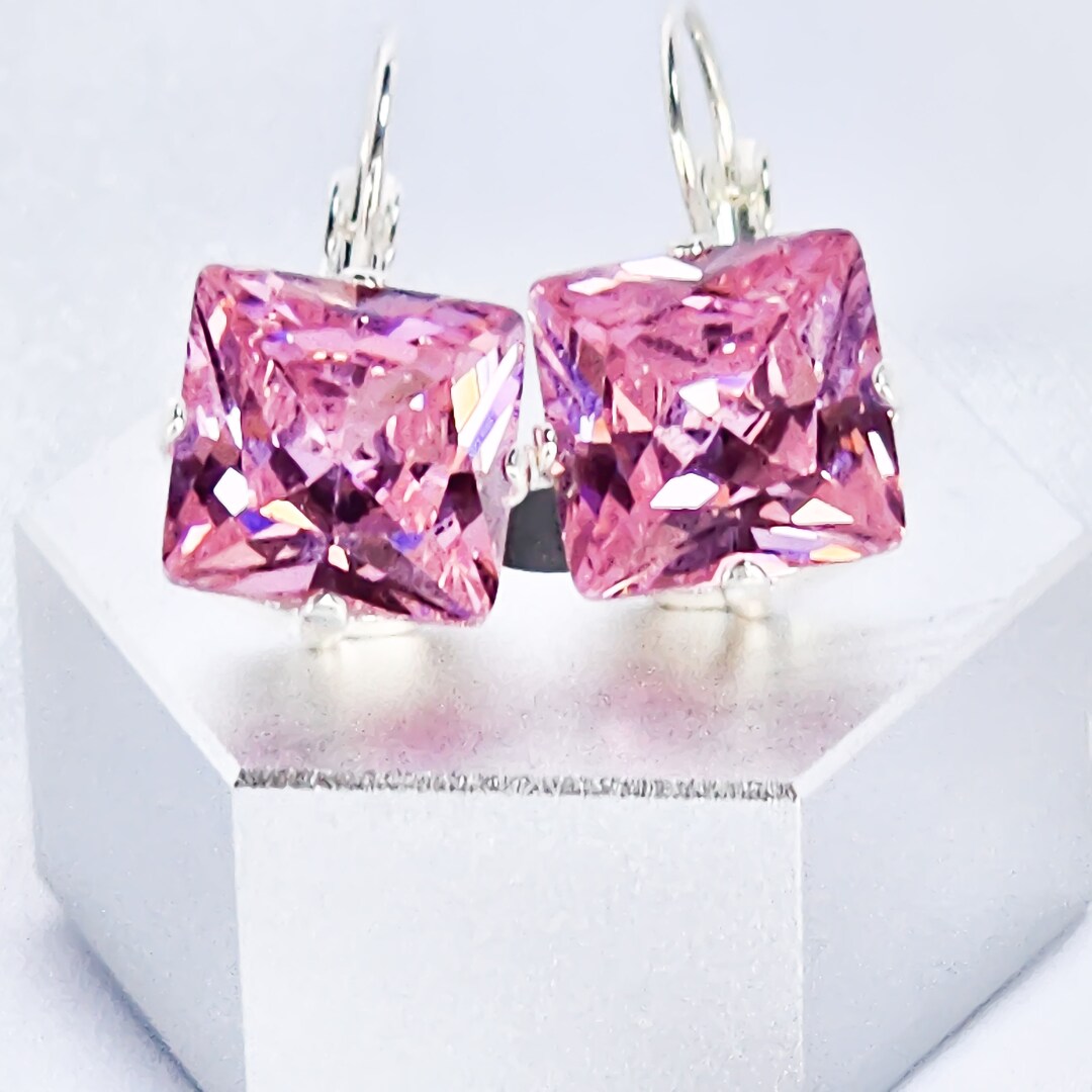 Pink Princess Square Diamond Earrings. AAAAA 12 Mm Faceted Zircon. - Etsy