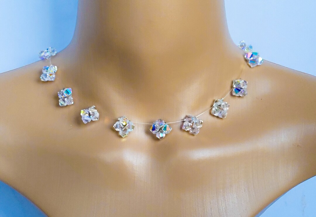Swarovski Crystal Floating Necklace: Bridal Illusion Jewelry - Etsy