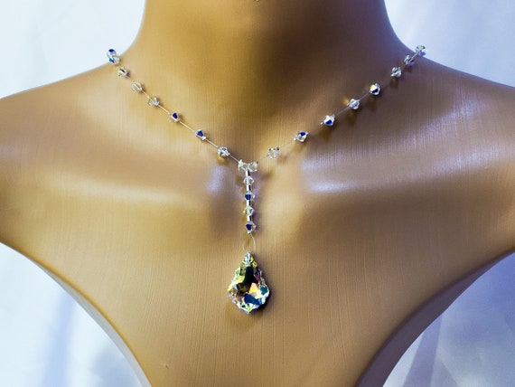 Handmade Lariat floating crystal necklace. Bridgerton style