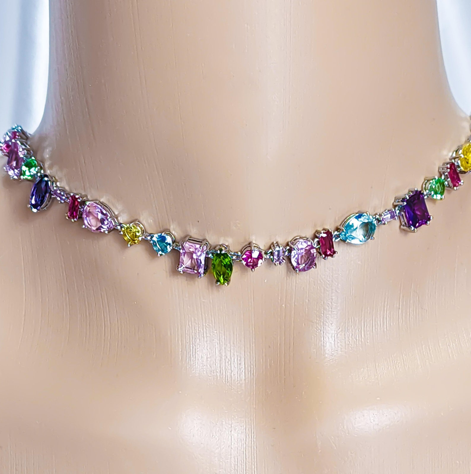 Swarovski Like Multi-colored Necklace. Gema. Contemporary Look Crystal ...