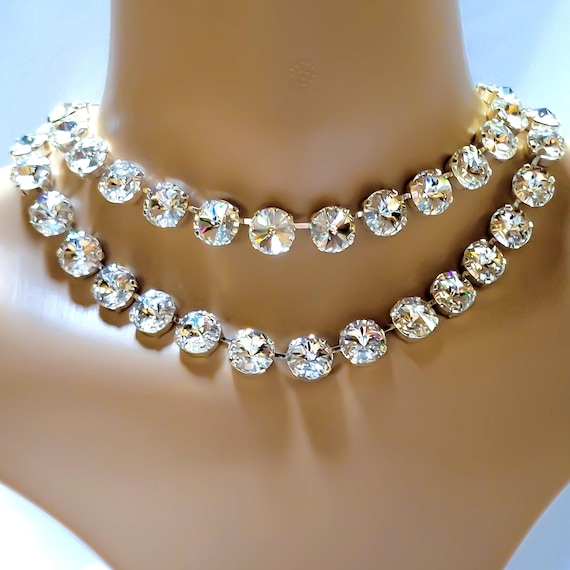 Anna Wintour Swarovski Crystal Necklace. Diamond Clear Crystals. Riviere river of Light Necklaces. Collet. Rivoli. Etsy