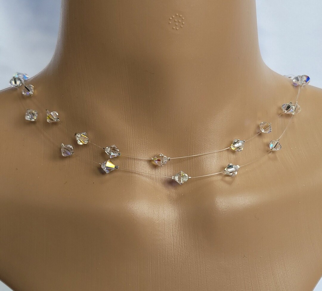 Swarovski Crystal Floating Necklace: Double Strand Illusion - Etsy