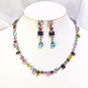 Swarovski Like Multi-colored Necklace. Gema. Contemporary Look Crystal ...