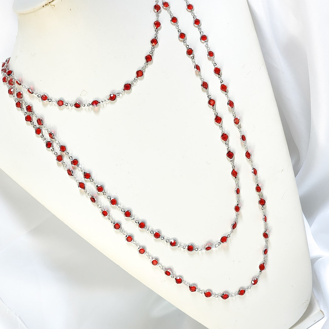 Very Long Red Crystal Necklace. in SILVER (rhodium) 80 Inches Long ...