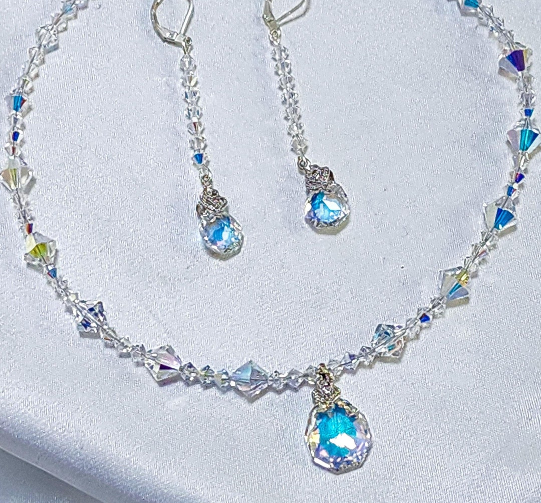 Bridgerton Inspired Swarovski Necklace Set. Dangle Drop Earrings ...
