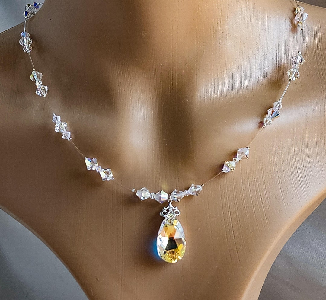Floating Swarovski Illusion Necklace and Matching Earrings. Aurora ...