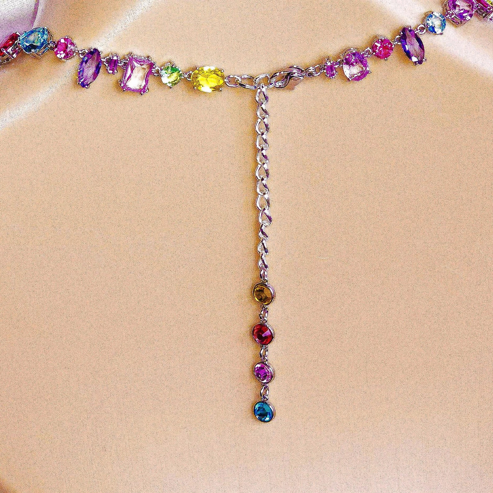 Swarovski Like Multi-colored Necklace. Gema. Contemporary Look Crystal ...