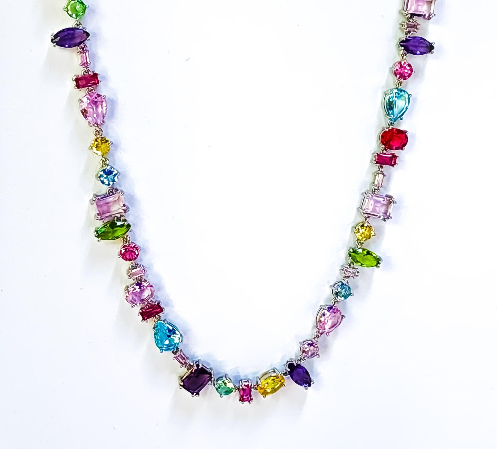 Swarovski Like Multi-colored Necklace. Gema. Contemporary Look Crystal ...