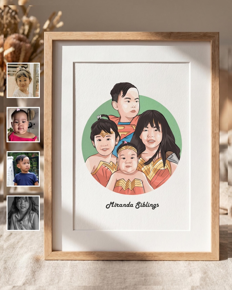 Custom Family Portrait From Photo, Cartoon Portrait, Personalized ...