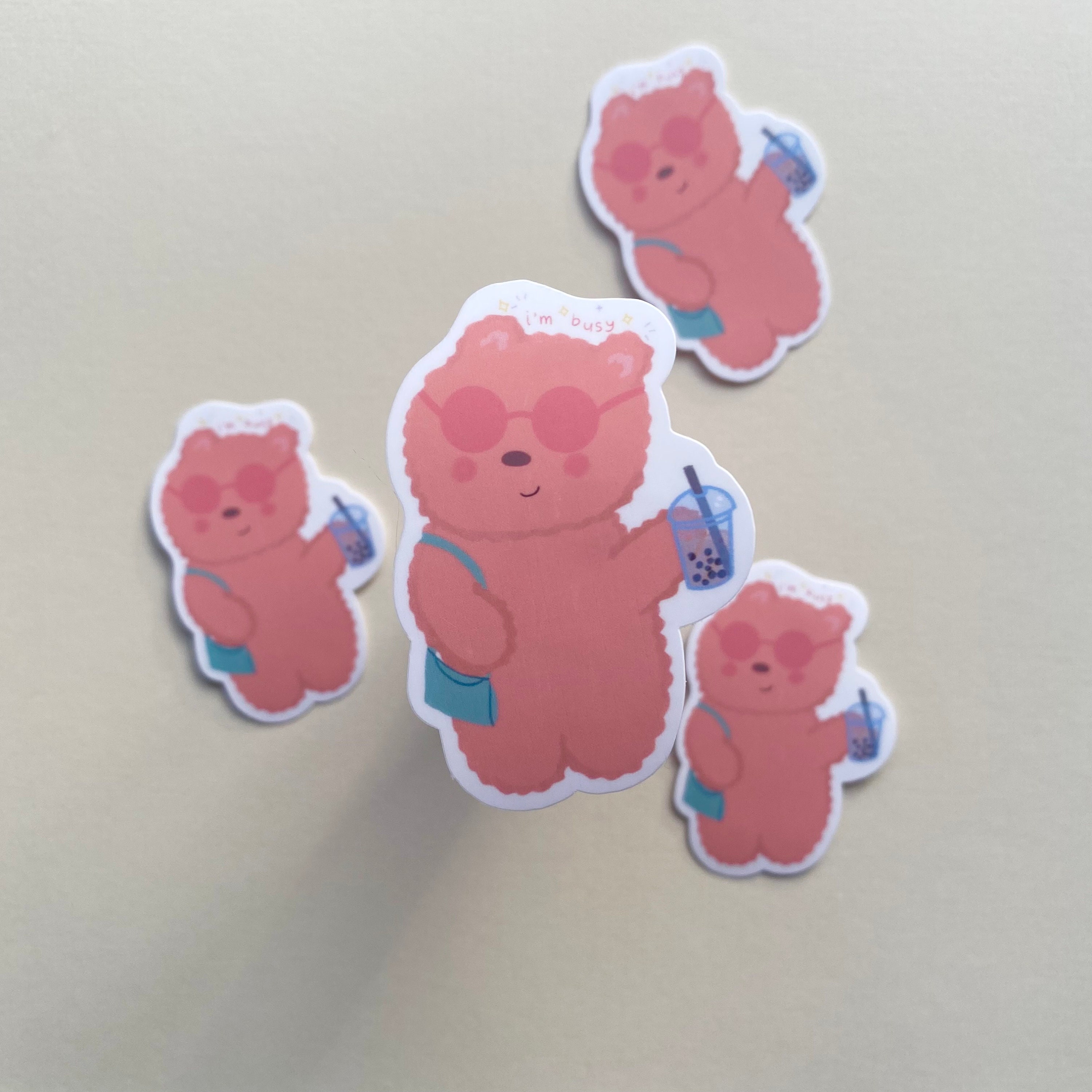 Pink Busy Bear Die Cut Sticker Kawaii Stickers, Vinyl Stickers, Water ...