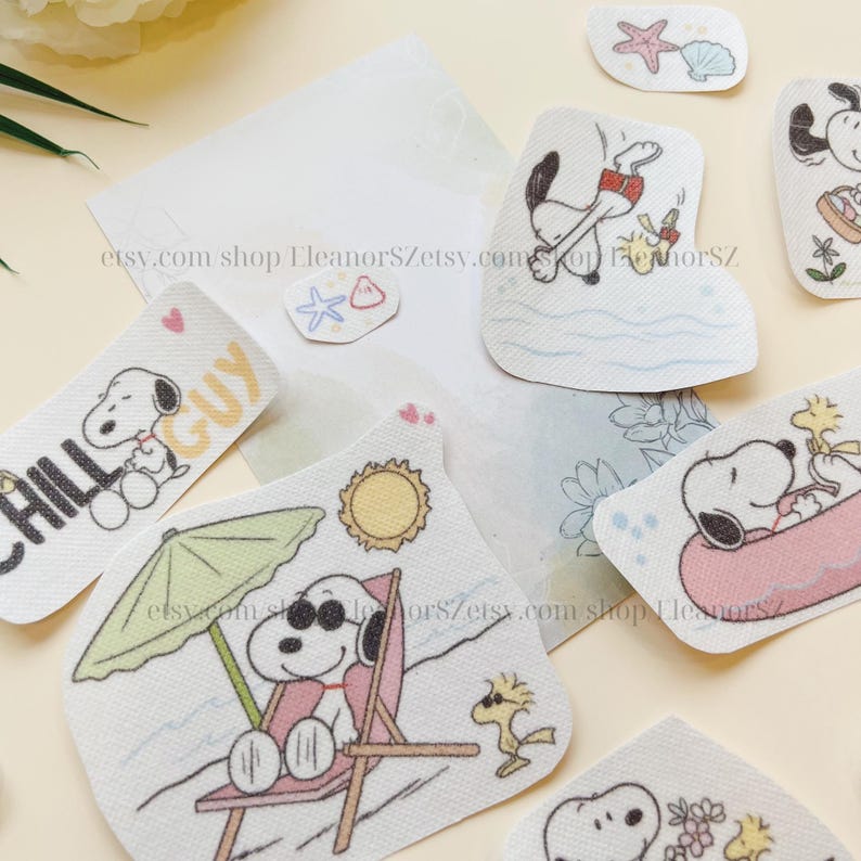 Summer Snoopy Fabric Stick and Stitch - Embroidered Iron-on Patches for ...