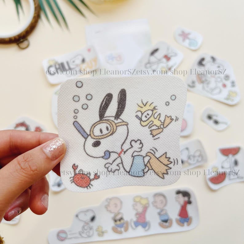 Summer Snoopy Fabric Stick and Stitch - Embroidered Iron-on Patches for ...